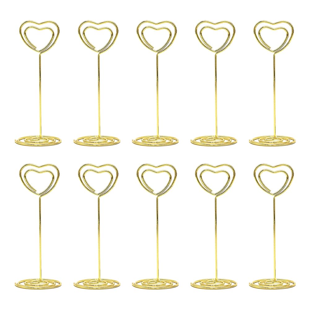 12 Pcs Heart Metal Place Card Holder Stands Table Number Display Stands Table Wire Photo Holders Memo Clip Holder Wedding Table Card Stands Golden