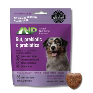 anp advanced prebiotic & probiotic natural chews for dogs - no animal proteins, gut flora health, clinically studied proseb multi® for digestive health, including diarrhea relief and bowel stability