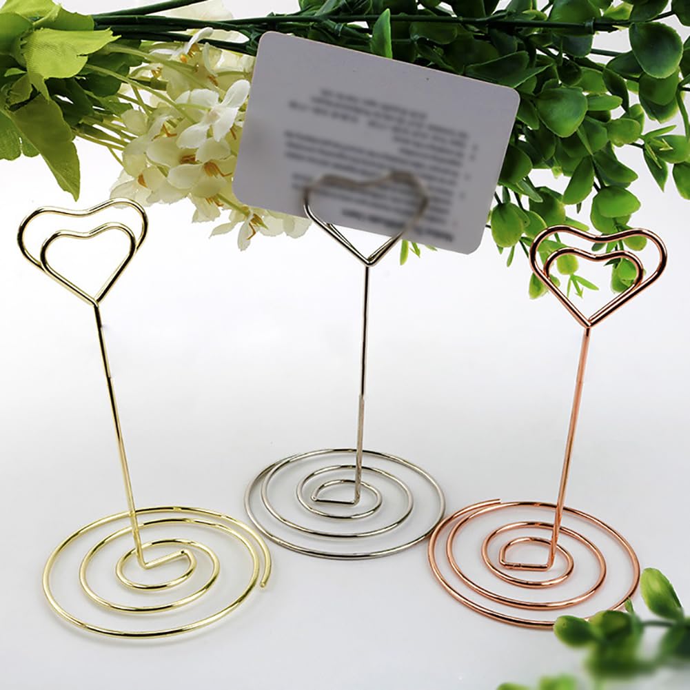 12 Pcs Heart Metal Place Card Holder Stands Table Number Display Stands Table Wire Photo Holders Memo Clip Holder Wedding Table Card Stands Golden