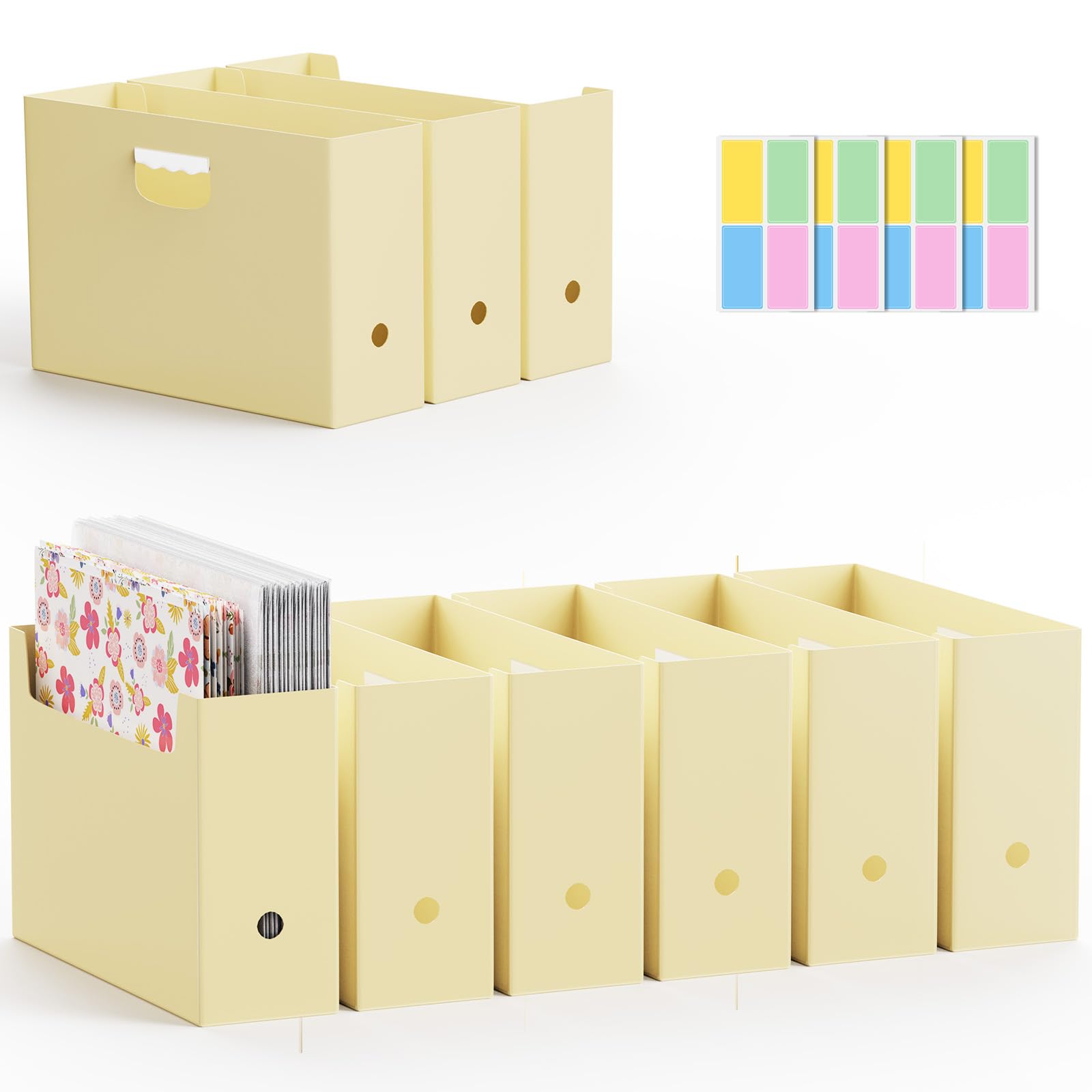 12x12 Scrapbook Paper Storage Organizer, 6 Pack Foldable Paper Storage Holder with Sticky Index Tabs, Scrapbook Organizer for Craft Paper, Files, Vinyl Sheets, Cardstock, Magazines, Documents, Yellow