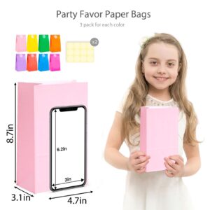 VGOODALL 24PCS Colored Paper Bags, Party Favor Treat Bags with Stickers Goodie Bags 8 Colors for Wedding Birthday Baby Shower 8.7”x 4.7”x 3”