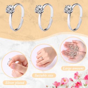 Naler Bridal Shower Rings 36 Packs Silver Diamond Engagement Rings for Wedding Table Decorations, Party Favors