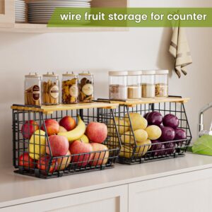 GGIU Wire Fruit Basket for Kitchen Storage: Hanging Fruit Basket for Kitchen Stackable Counter Basket for Vegetable Produce - Counter Potato and Onion Storage for Pantry 3 Pack