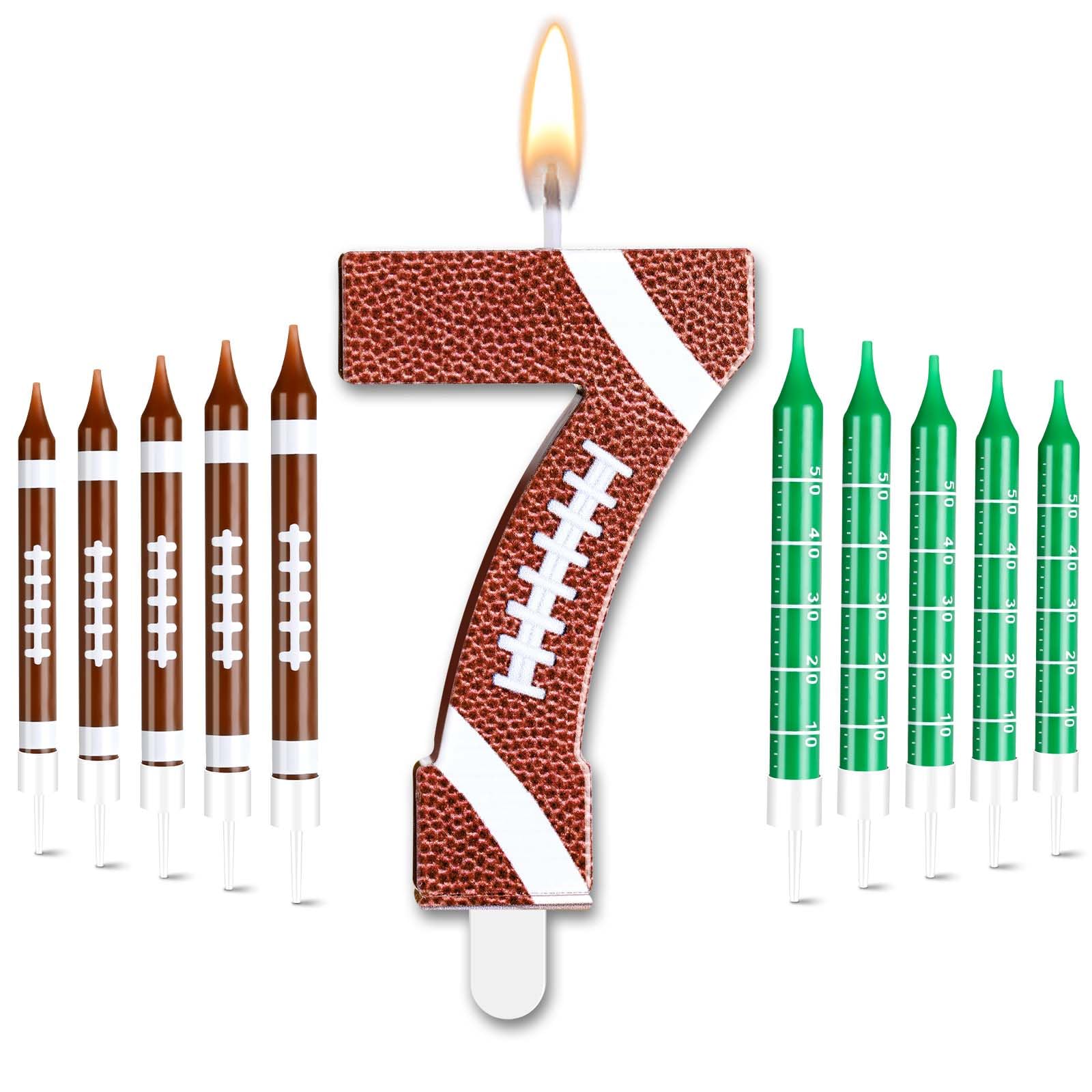 Photect 11 PCS Football Birthday Candles Number 5-9 Candle Football Cake Topper Decor Football Themed Birthday Cake Decorations for Boys Girls Kids Party Supplies (Number 7)