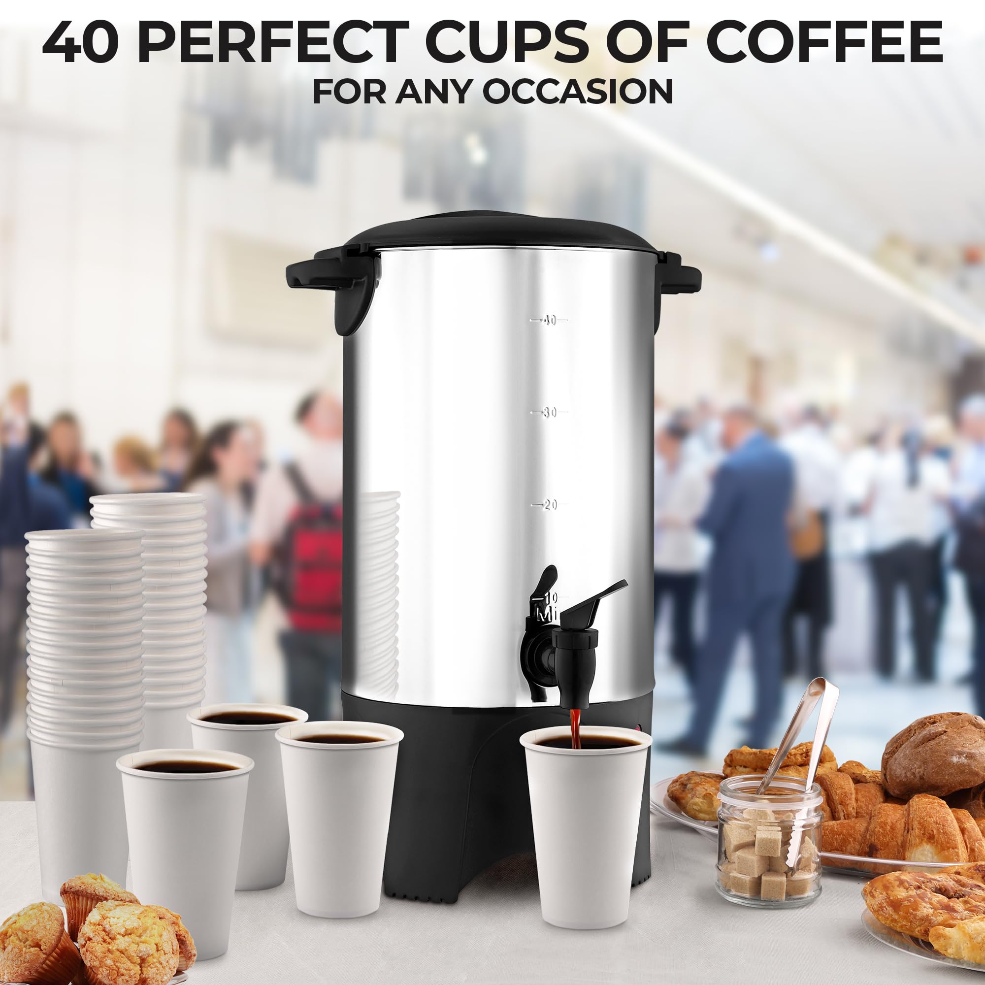 Zulay Commercial Coffee Maker Stainless Steel - 40 Cup Coffee Urn With Twist-Lock Lid & Cool-Touch Handles - Quick-Brewing Coffee Maker With Keep-Warm Mode For Events & Catering