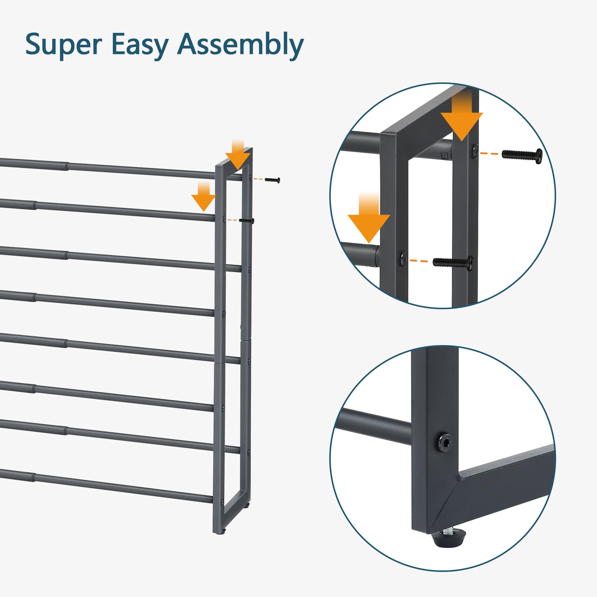 FAVOOSTY 4-Tier Expandable Shoe Rack, Adjustable Shoe Shelf Storage Organizer Space Saving Metal Free Standing Shoe Rack for Entryway Closet Doorway, Black