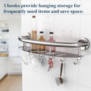 Polished Chrome Shampoo Shelf Grab Bar 18 Inch, Zepolu Stainless Steel 2-in-1 Decorative Grab Bar w/Tray, Bath and Shower Safety Handle, Wall Mounted Handrail Balanced Support Assist Bar for Senior