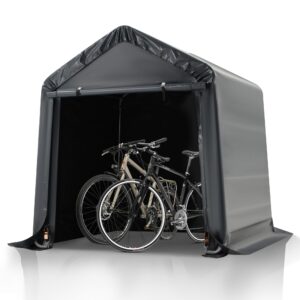 mellcom portable storage shed 6x6ft, heavy duty outdoor storage shed with rolled up zipper door, carport canopy for bikes, motorcycles, outdoor tools