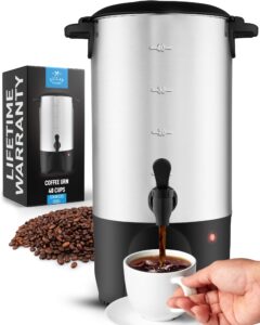 zulay commercial coffee maker stainless steel - 40 cup coffee urn with twist-lock lid & cool-touch handles - quick-brewing coffee maker with keep-warm mode for events & catering