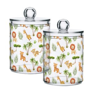 msyxl 4 pack safari animals apothecary jars with lid, qtip holder storage containers for cotton ball, swabs, pads, clear plastic canisters for bathroom vanity organization (10 oz)