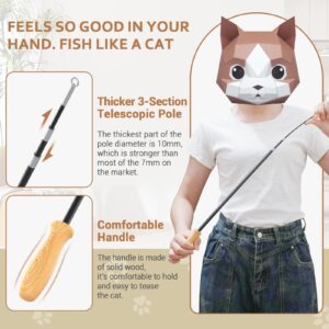 ROSAUI Cat Teaser Wand Toys, Interactive Bird Toys for Indoor Kittens, 43’’ Long cat Fishing Pole Toys, 2pcs Wires and 5pcs Natural Refills, Sustainable Wooden Handles, Exercising, Playing