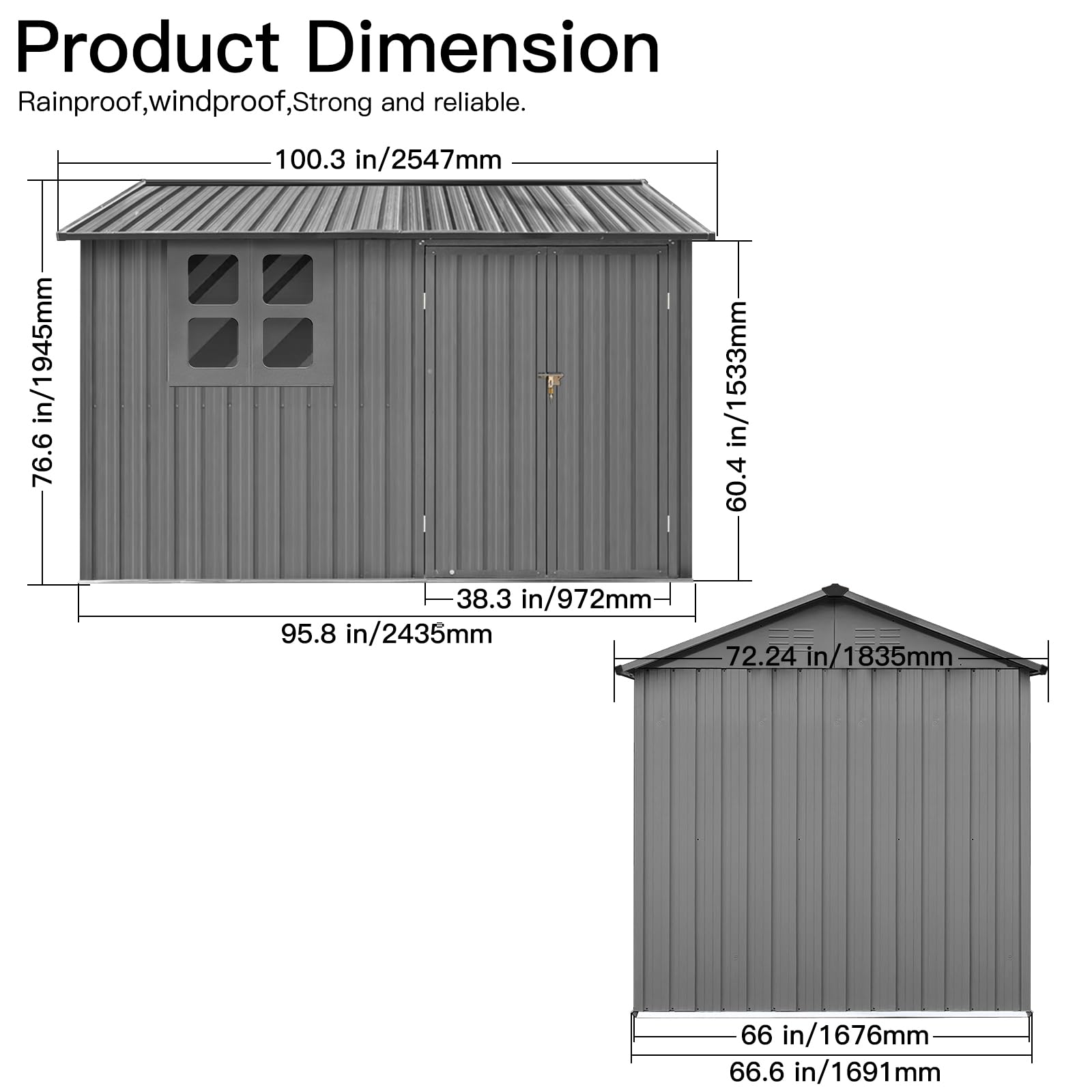 Morhome 8x6 FT Outdoor Storage Shed with Windows, Tool Garden Metal Sheds with Lockable Door, Outside Waterproof Galvanized Steel Storage House for Backyard Garden, Patio, Lawn