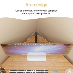 HEVIRGO Corner Desk,90 Degrees Triangle Computer Desk,Bedroom Makeup Vanity Desk,Desk with Drawers and Open Shelves,Small Space Industrial Desk for Home Office,Workstation,Living Room Light Brown