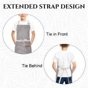 XLSXEXCL 2 Pack Stripes Kids Apron, Kids Cooking Aprons with 2 Pockets, Cute Kids Aprons for Cooking for Boys and Girls Adjustable Chef Baking Aprons Artist Apron for Cooking, Cleaning, Painting