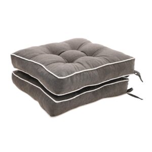 lebenliebe outdoor chair cushions set of 2 square tufted seat cushions with ties thick seat chair pads for patio furniture 19"x19",medium grey