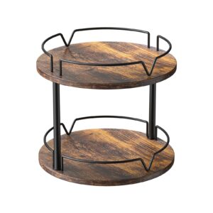 12" wood lazy susan, rotating spice rack, 2 tier spice turntable organizer, industrial turntable spice holder, for kitchen countertop and cabinet, compact and versatile, rustic brown