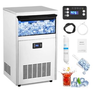 commercial ice maker machine, 120 lbs/24h with 45 lbs storage bin, 0.9 inch thick ice cubes - automatic cleaning, perfect for home, bar