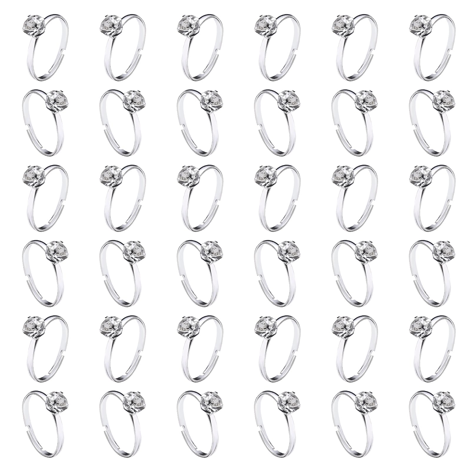 Naler Bridal Shower Rings 36 Packs Silver Diamond Engagement Rings for Wedding Table Decorations, Party Favors