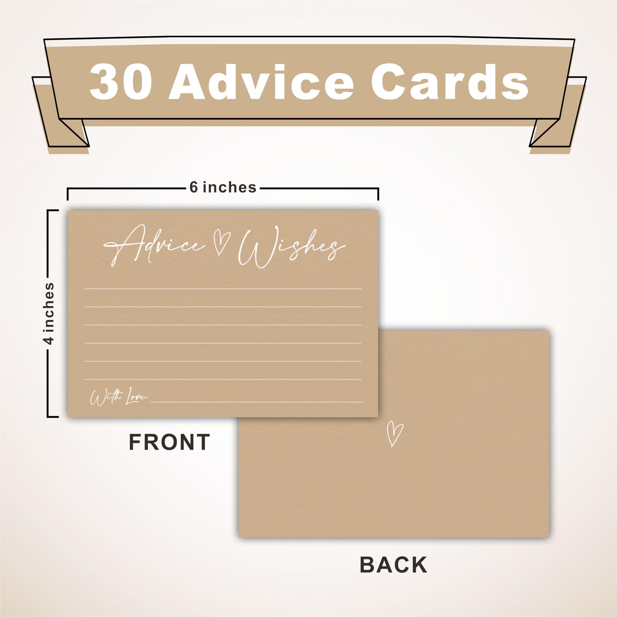 30 Advice And Wishes Cards, Minimalism Brown Wishes Cards For Wedding, Bridal Shower, Advice And Wishes For The Mr And Mrs, Baby Shower, Graduation, Retirement, Anniversary, Party Favor & Supplies-A02