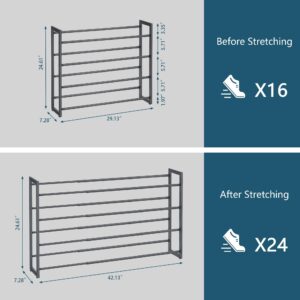 FAVOOSTY 4-Tier Expandable Shoe Rack, Adjustable Shoe Shelf Storage Organizer Space Saving Metal Free Standing Shoe Rack for Entryway Closet Doorway, Black