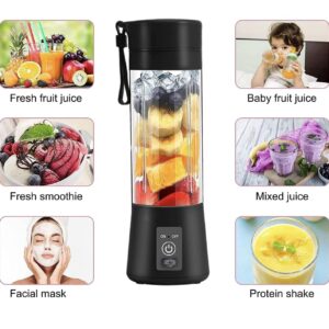 Portable Blender, Mini Personal Blender for smoothies USB Rechargeable On The Go Mixer Electric Blender Personal Size Rechargeable USB, 380Ml Juicer Cup With 6 Blades (Black), Medium