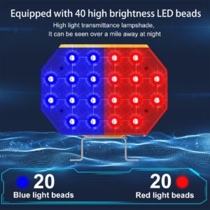 Aolyty Solar Strobe Warning Light, IP65 Waterproof Solar Safety Light Red & Blue Light Flashing Bright Warning Lamp 2 Modes for Construction Site, Traffic, Dock, Stop Sign, Roadblock, Crossroad