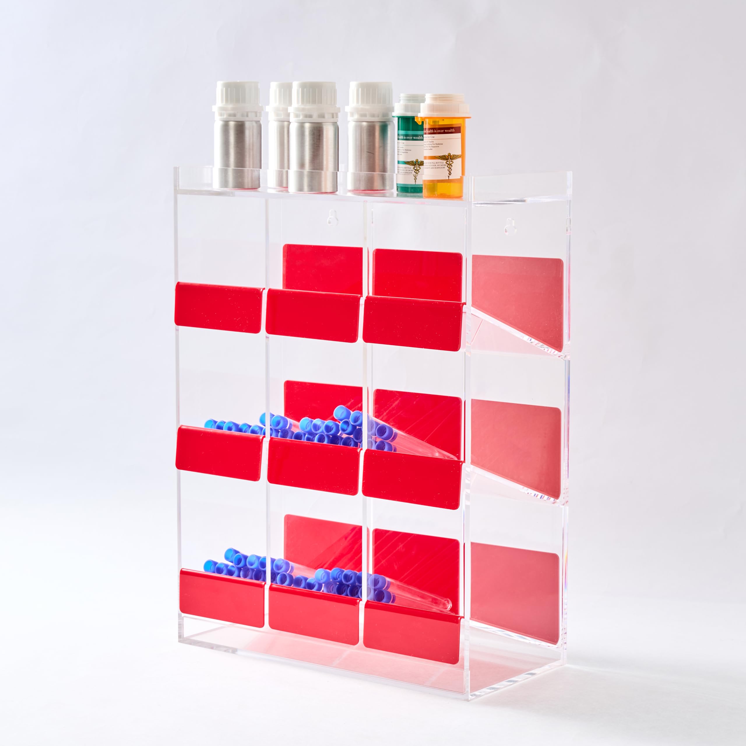 CiaoHER Clear Acrylic Tube Rack 9 Compartment Wall Mounting or Countertop with Pull-out Trays for Each Compartment, 12" W x 5.5" D x 16" H