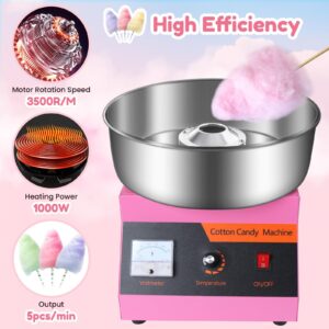 Cotton Candy Machine Commercial, 1000W Efficiently Cotton Candy Maker Machine with Stainless Steel Bowl, Sugar Scoop, Easy & Safe to Use, Candy Floss Maker for Kids, Home, Party, Birthday, Festival