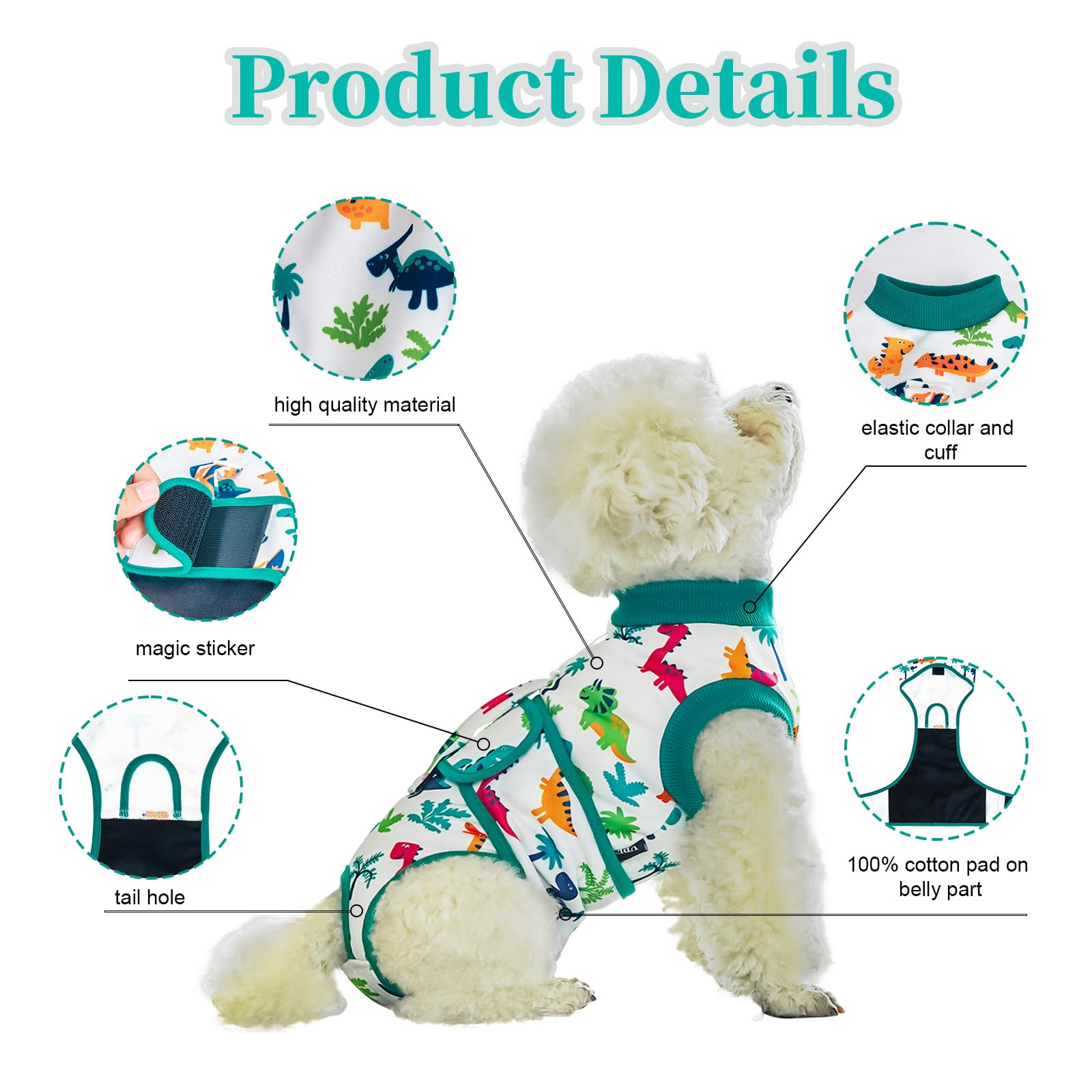 V.PET.B.R Dog Surgery Recovery Suit,Female Male Dog Onesie for Spay Neuter,Substitute E-Collar & Cone,Anti-Licking Breathable Onesie for Small Medium Large Dogs,Dinosaur S