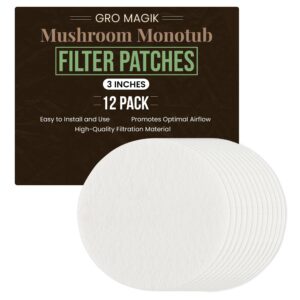 gro magik 3" monotub filter discs, fresh air exchange (fae) filter pad replacements adhesive patches for mushroom monotub and fruiting chamber, 12-pack