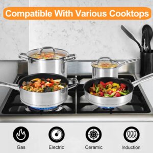 LIANYU 15Pcs Stainless Steel Cookware Set, Pots and Pans Set with Utensils, Kitchen Cooking Set Included Frying Pans, Saucepans, Saute Pan and Stock Pot, Works with All Stoves, Dishwasher & Oven Safe