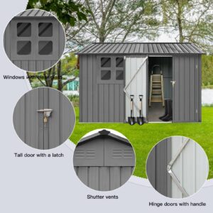 Morhome 8x6 FT Outdoor Storage Shed with Windows, Tool Garden Metal Sheds with Lockable Door, Outside Waterproof Galvanized Steel Storage House for Backyard Garden, Patio, Lawn