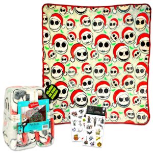 nightmare before christmas throw blanket - jack skellington blanket kids bundle includes 60" x 90" nightmare before christmas throw plus stickers | nightmare before christmas blanket for kids