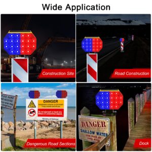 Aolyty Solar Strobe Warning Light, IP65 Waterproof Solar Safety Light Red & Blue Light Flashing Bright Warning Lamp 2 Modes for Construction Site, Traffic, Dock, Stop Sign, Roadblock, Crossroad