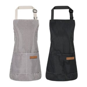 xlsxexcl 2 pack stripes kids apron, kids cooking aprons with 2 pockets, cute kids aprons for cooking for boys and girls adjustable chef baking aprons artist apron for cooking, cleaning, painting