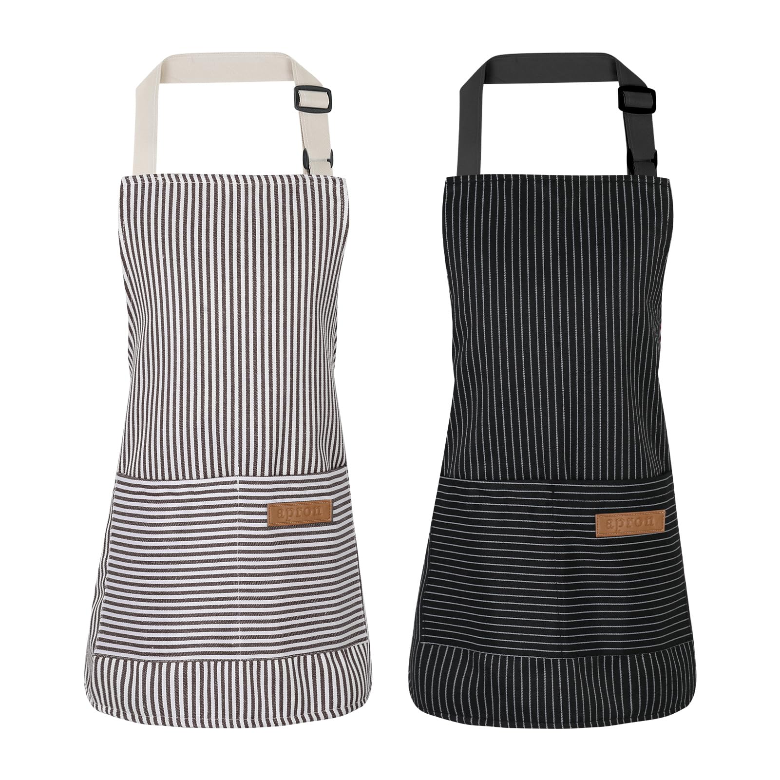 XLSXEXCL 2 Pack Stripes Kids Apron, Kids Cooking Aprons with 2 Pockets, Cute Kids Aprons for Cooking for Boys and Girls Adjustable Chef Baking Aprons Artist Apron for Cooking, Cleaning, Painting