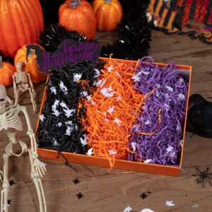 Jocomoni 12.3oz Halloween Crinkle Cut Paper Sherd Filler Black Orange Purple Crinkle Cut Paper with Ghost Confetti for Halloween Party Supply