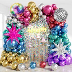 chrome balloon garland arch kit 126pcs disco party decorations with disco ball balloons and explosion star foil balloons for 80s 90s disco birthday graduation galaxy prom party decoration