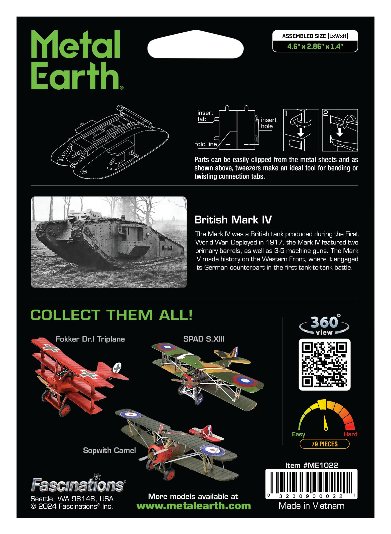 Metal Earth British Mark IV Tank 3D Metal Model Kit Fascinations