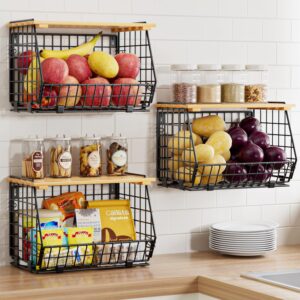 ggiu wire fruit basket for kitchen storage: hanging fruit basket for kitchen stackable counter basket for vegetable produce - counter potato and onion storage for pantry 3 pack