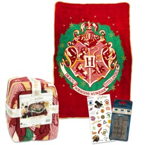 harry potter holiday blanket set - bundle of a 60x90 soft wizard blanket plus stickers and mobile wallet | harry potter christmas blankets and throws