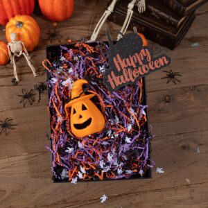 Jocomoni 12.3oz Halloween Crinkle Cut Paper Sherd Filler Black Orange Purple Crinkle Cut Paper with Ghost Confetti for Halloween Party Supply