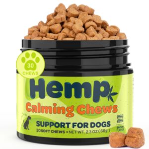 zingly hemp calming chews for dogs calming treats chews - anxiety relief treats, separation anxiety relief for dogs calming treats pet calming care chews for anti anxiety dogs, bacon, 30 counts