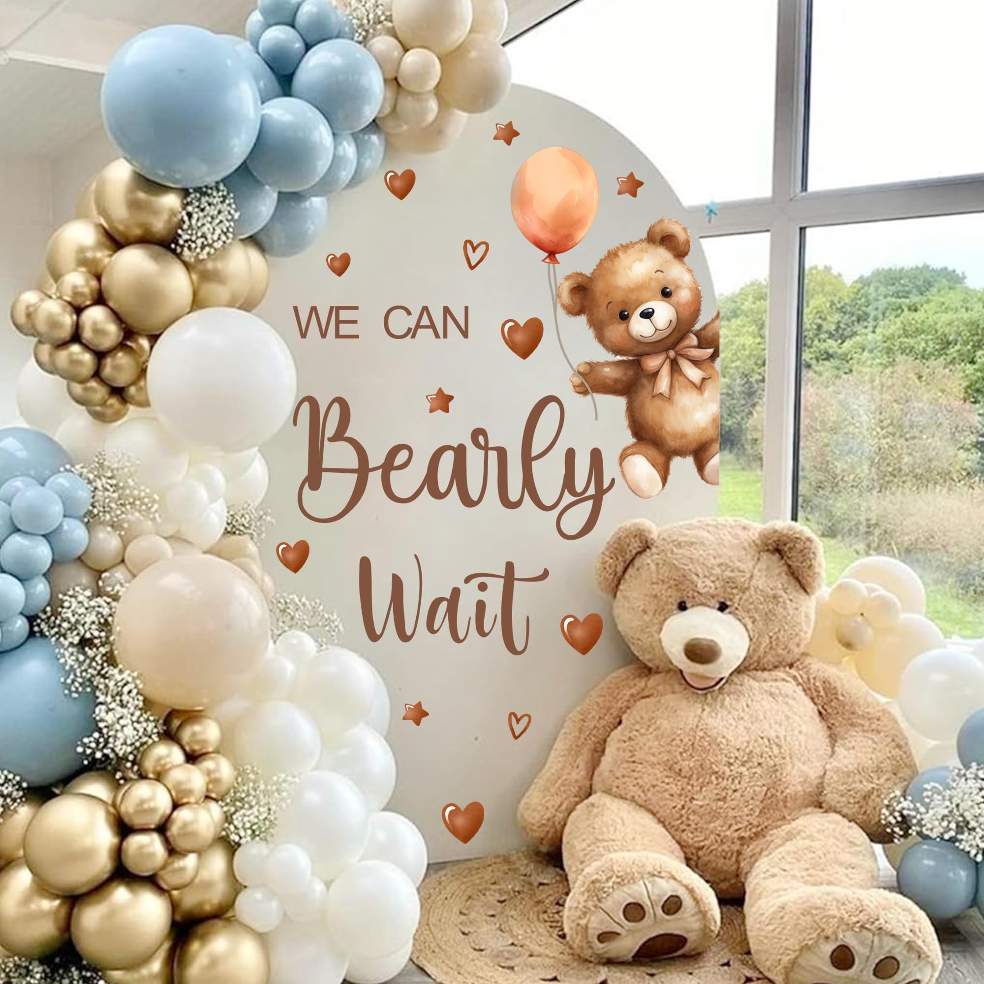 Baby Shower Sign Decorations Decal We Can Bearly Wait Sign for Backdrop Gender Reveal Party Decoration for Balloon Arch Boy or Girl Sticker Baby Bear Welcome Signs for Pregnancy Party Photo Background