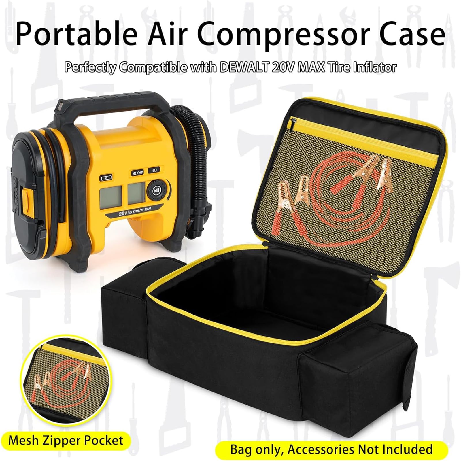 Slisonite Air Compressor Bag Case Compatible with DEWALT 20V MAX Tire Inflator DCC020IB, Cordless Tools Storage Holder Organizer with Pocket for Battery Pack and Charging Kit (Bag Only)