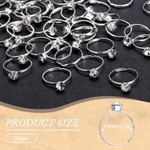 Naler Bridal Shower Rings 36 Packs Silver Diamond Engagement Rings for Wedding Table Decorations, Party Favors