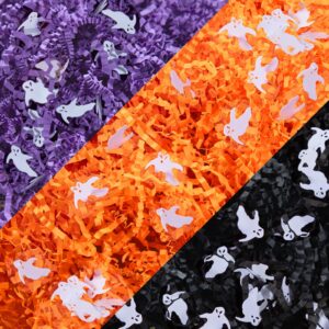 jocomoni 12.3oz halloween crinkle cut paper sherd filler black orange purple crinkle cut paper with ghost confetti for halloween party supply