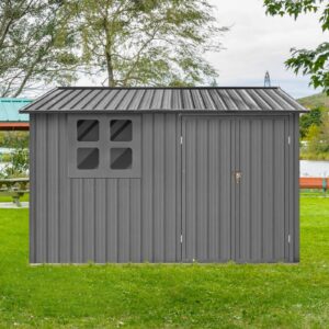 Morhome 8x6 FT Outdoor Storage Shed with Windows, Tool Garden Metal Sheds with Lockable Door, Outside Waterproof Galvanized Steel Storage House for Backyard Garden, Patio, Lawn