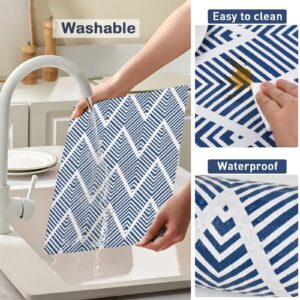 Cohoo Home Drawer and Shelf Liners for Kitchen Cabinet Non Adhesive, Non Slip Cabinet Liners for Shelves, Shelf Paper Cupboard Strong Grip Bathroom Waterproof Washable Thick Blue Stripes 12in ×11.8FT