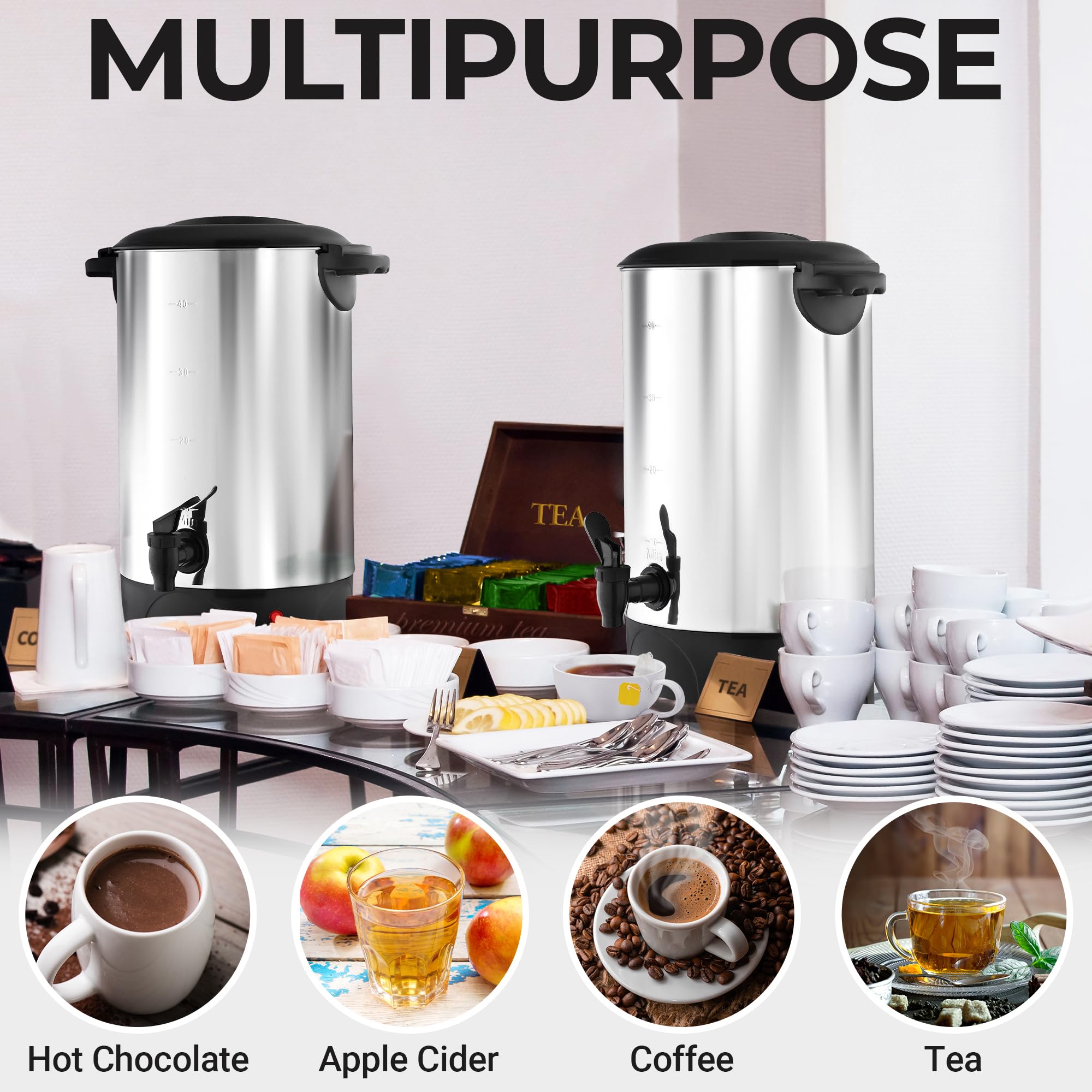 Zulay Commercial Coffee Maker Stainless Steel - 40 Cup Coffee Urn With Twist-Lock Lid & Cool-Touch Handles - Quick-Brewing Coffee Maker With Keep-Warm Mode For Events & Catering